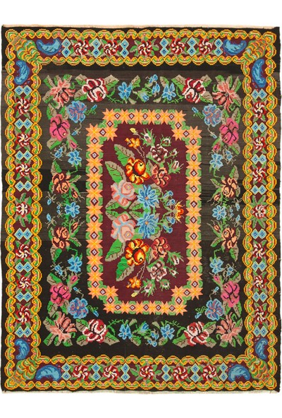 Bespoky Moldovian Siyah 212X276 cm Göçebe Yün-Pamuk El Dokuma Kilim Alan Halısı