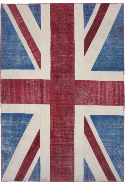 Bespoky Flag Mavi 203X294 cm Patchwork Bayrak Yün-Pamuk El Dokuma Alan Halısı