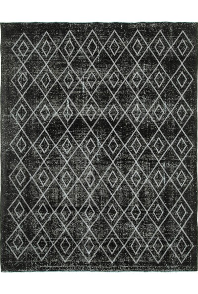 Bespoky Modern Siyah 240X299 cm Nostaljik Geometrik Yün-Pamuk El Dokuma Alan Halısı