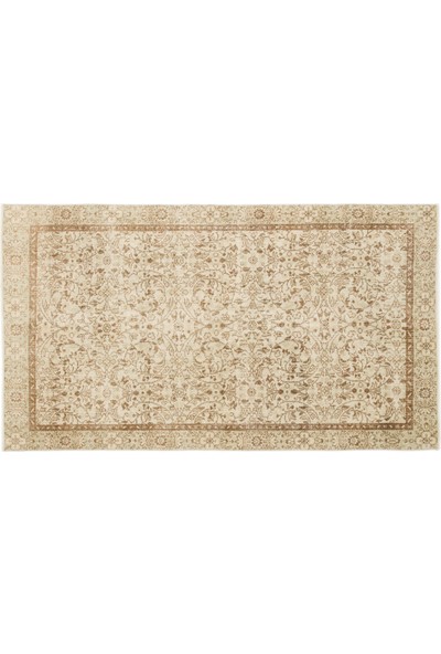 Bespoky Vintage Bej 143X251 cm Geleneksel Oryantal Yün Pamuk El Dokuma Alan Halısı