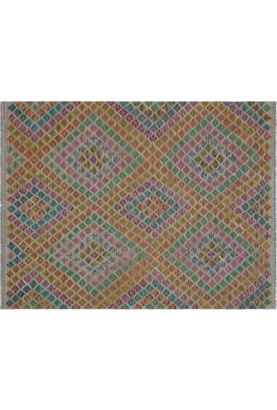 Bespoky Khandahar Kahve Renkli 192X250 cm Geometrik Yün Pamuk El Dokuma Kilim Alan Halısı
