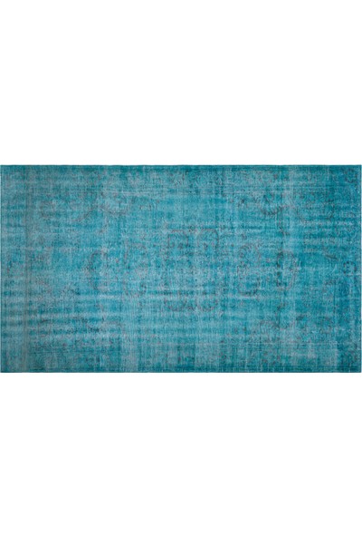 Bespoky Vintage Turkuaz 174X300 cm Geleneksel Oryantal Yün Pamuk El Dokuma Alan Halısı