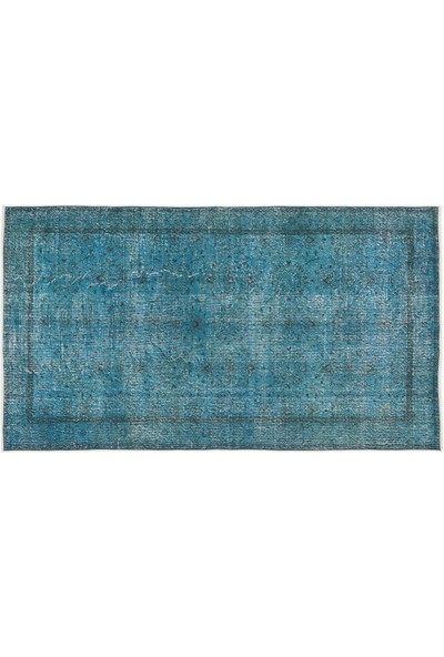 Bespoky Vintage Turkuaz 155X280 cm Geleneksel Oryantal Yün Pamuk El Dokuma Alan Halısı