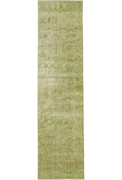 Bespoky Overdyed Yeşil 96X379 cm Nostaljik Boyalı Yün-Pamuk El Dokuma Alan Halısı