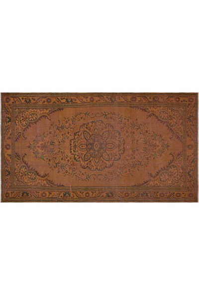 Bespoky Vintage Kahve 160X285 cm Göbekli Yün Pamuk El Dokuma Alan Halısı