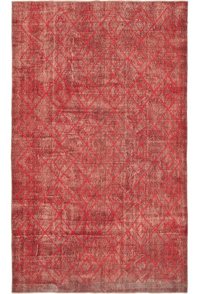 Bespoky Modern Kırmızı 206X338 cm Nostaljik Geometrik Yün-Pamuk El Dokuma Alan Halısı