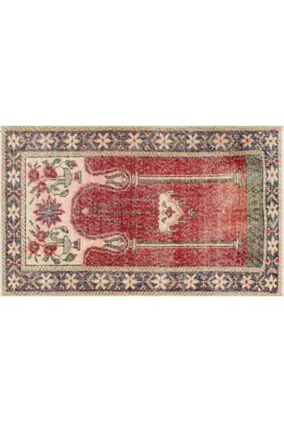 Bespoky Anatolium Kırmızı Krem 78 x 126 cm Etnik Yün Pamuk El Dokuma Alan Halısı