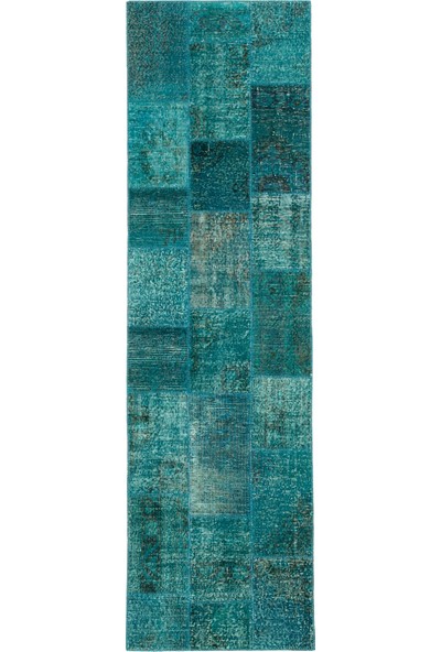 Bespoky Fourtypatch Turkuaz 86X300 cm Patchwork Yün-Pamuk El Dokuma Alan Halısı Bespoky Fourtypatch Turkuaz 86X300 cm Patchwork Yün-Pamuk El Dokuma Alan Halısı