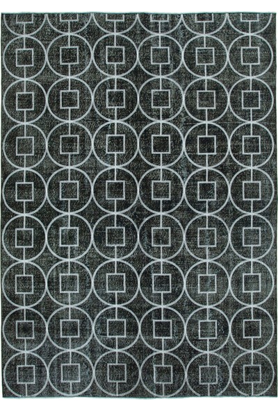 Bespoky Modern Siyah 246X340 cm Nostaljik Geometrik Yün-Pamuk El Dokuma Alan Halısı