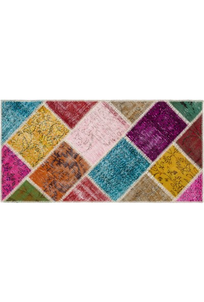 Bespoky Fourtypatch 77X155 cm Patchwork Yün Pamuk El Dokuma Alan Halısı