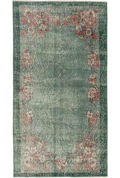 Bespoky Overdyed Yeşil 106X192 cm Nostaljik Boyalı Yün-Pamuk El Dokuma Alan Halısı