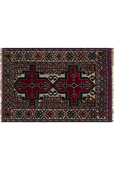 Bespoky Anatolium Bordo Krem 127X197 cm Göçebe Yün Pamuk El Dokuma Alan Halısı