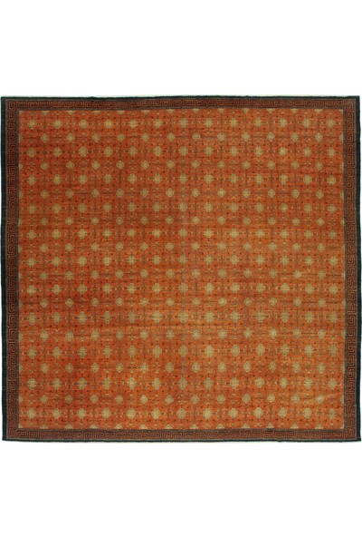 Bespoky Oushak Oversized Turuncu 405X390 cm Geleneksel Oryantal Yün Pamuk El Dokuma Alan Halısı