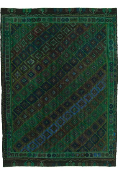 Bespoky Jijim Yeşil 214X292 cm Geometrik Keçi Yünü Pamuk El Dokuma Kilim Alan Halısı