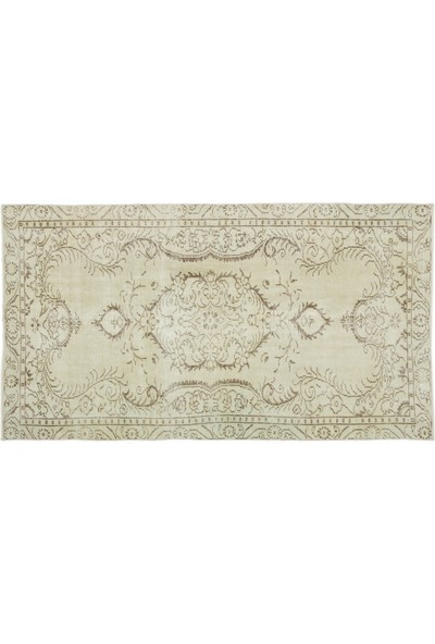 Bespoky Vintage Bej 150X274 cm Göbekli Yün Pamuk El Dokuma Alan Halısı