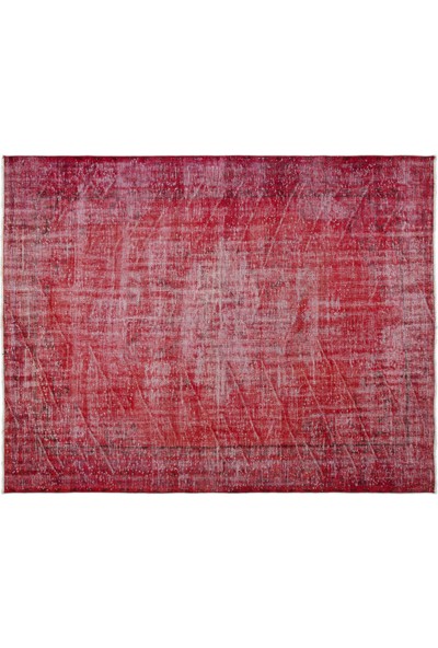 Bespoky Vintage Kırmızı 195X243 cm Nostaljik Yün Pamuk El Dokuma Alan Halısı