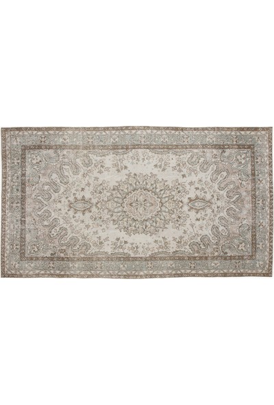 Bespoky Vintage Bej 172X315 cm Geleneksel Oryantal Yün Pamuk El Dokuma Alan Halısı