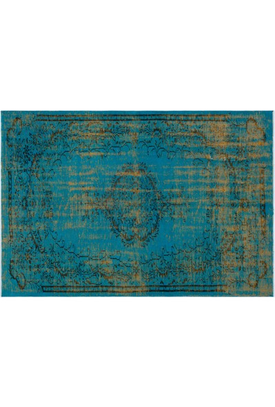 Bespoky Vintage Turkuaz 138X205 cm Geleneksel Oryantal Yün Pamuk El Dokuma Alan Halısı