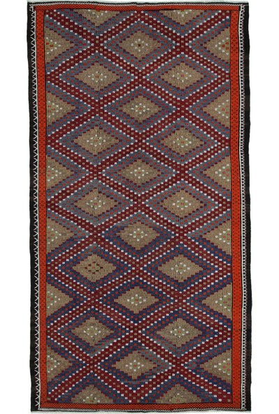 Bespoky Jijim 200X358 cm Geometrik Keçi Yünü Pamuk El Dokuma Kilim Alan Halısı