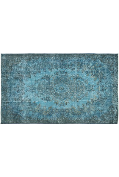 Bespoky Vintage Turkuaz 169X285 cm Geleneksel Oryantal Yün Pamuk El Dokuma Alan Halısı