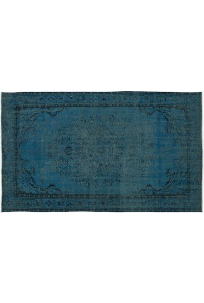 Bespoky Vintage Turkuaz 158X260 cm Geleneksel Oryantal Yün Pamuk El Dokuma Alan Halısı