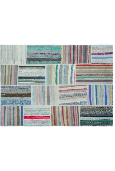 Bespoky Kilim Patchwork 158X222 cm Patchwork Yün Pamuk El Dokuma Alan Halısı