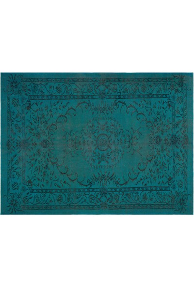 Bespoky Vintage Turkuaz 191X257 cm Geleneksel Oryantal Yün Pamuk El Dokuma Alan Halısı