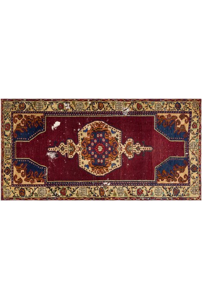 Bespoky Anatolium Kırmızı Krem 112X219 cm Göbekli Yün Pamuk El Dokuma Alan Halısı