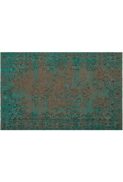 Bespoky Vintage Turkuaz 171X270 cm Geleneksel Oryantal Yün Pamuk El Dokuma Alan Halısı