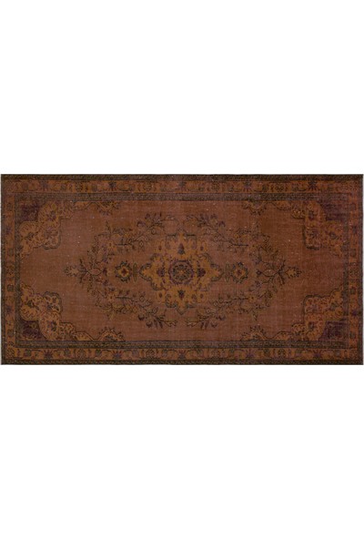 Bespoky Vintage Kahve 160X306 cm Göbekli Yün Pamuk El Dokuma Alan Halısı