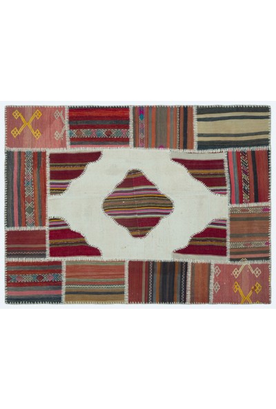Bespoky Kilim Patchwork 133X177 cm Patchwork Yün Pamuk El Dokuma Alan Halısı