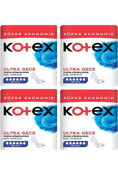 Kotex Ultra Quadro Süper Eko Gece 16 lı x 4 Adet Kotex Ultra Quadro Süper Eko Gece 16 lı x 4 Adet