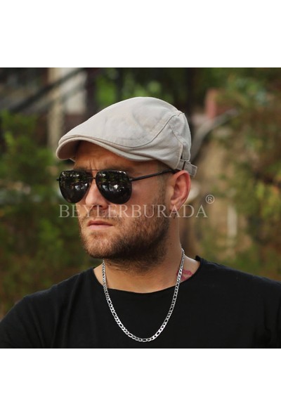 Beyler Burada Yazlık Krem Tokalı Keten Erkek Kasket