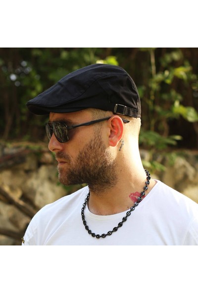Beyler Burada Yazlık Siyah Tokalı Keten Erkek Kasket