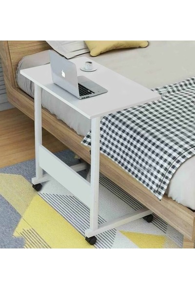 SC Dizayn Çalışma Masası ve Laptop Sehpası Beyaz Tekerli 60 x 40 cm