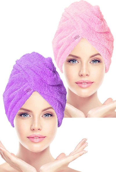 Chızgy 2'li Set Mikrofiber Düğmeli Saç Havlusu Bonesi