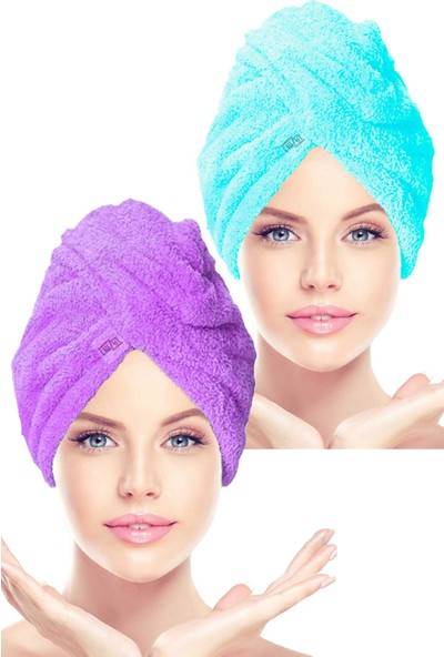 Chızgy 2'li Set Mikrofiber Düğmeli Saç Havlusu Bonesi