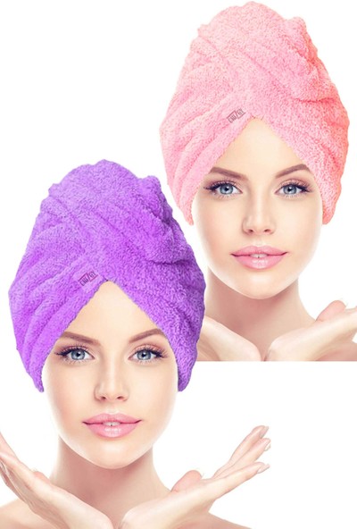 Chızgy 2'li Set Mikrofiber Düğmeli Saç Havlusu Bonesi