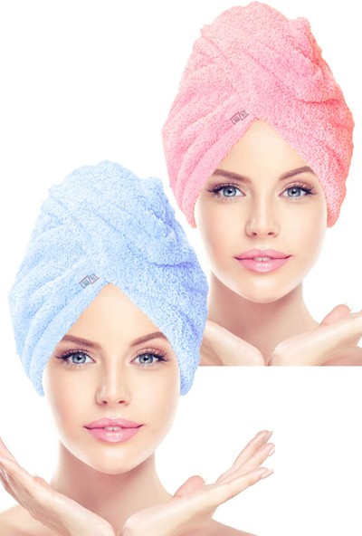 Chızgy 2'li Set Mikrofiber Düğmeli Saç Havlusu Bonesi