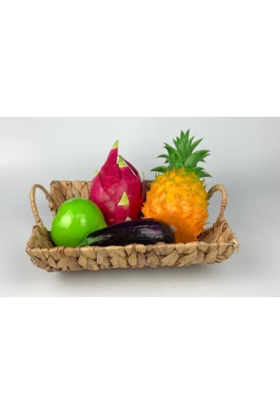 WoodBor Hasır Kulplu Dekoratif Ekmek Meyve Sepeti