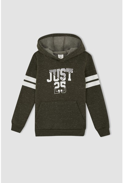 DeFacto Erkek Çocuk Slim Fit Kapüşonlu Kanguru Cepli Baskılı İçi Yumuşak Tüylü Isı Yalıtımlı Warmtech Sweatshirt U4617A621AU