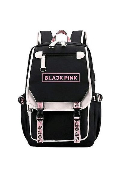 Blackpink Sırt Çantası USB Şarj Edilebilir Sırt Çantası Öğrenci Okul Çantası