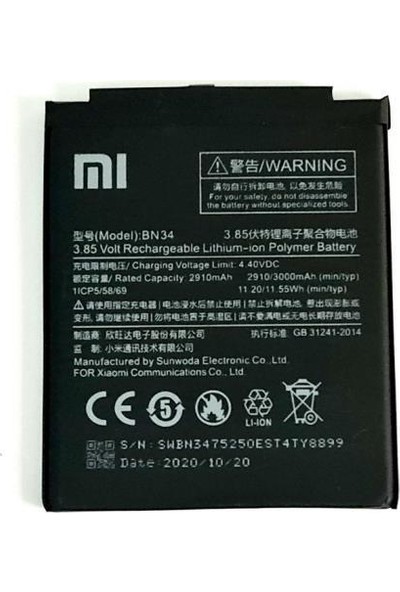 Tokgöz Xiaomi Redmi 5A (BN34) Batarya Pil