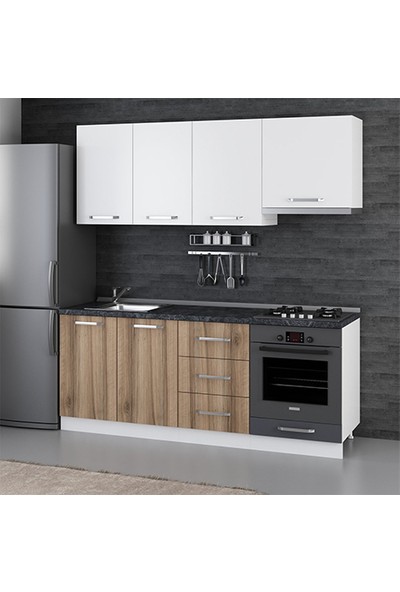 Evim Laura Buzdolabı Modüllü Hazır Mutfak 200+90 cm Beyaz Meşe Evim Laura Buzdolabı Modüllü Hazır Mutfak 200+90 cm Beyaz Meşe