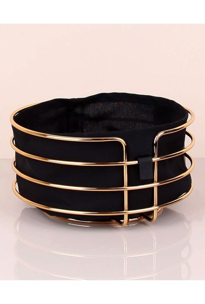 Via Store Paslanmaz Metal Gold Şeritli Siyah Kumaş Yuvarlak Ekmeklik Via Store Paslanmaz Metal Gold Şeritli Siyah Kumaş Yuvarlak Ekmeklik