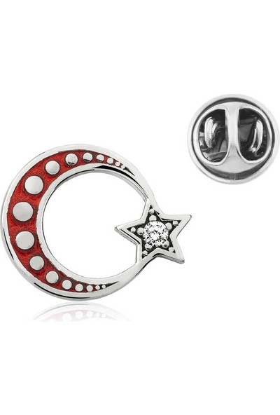Silver Gümüş Ay Yıldız Rozet