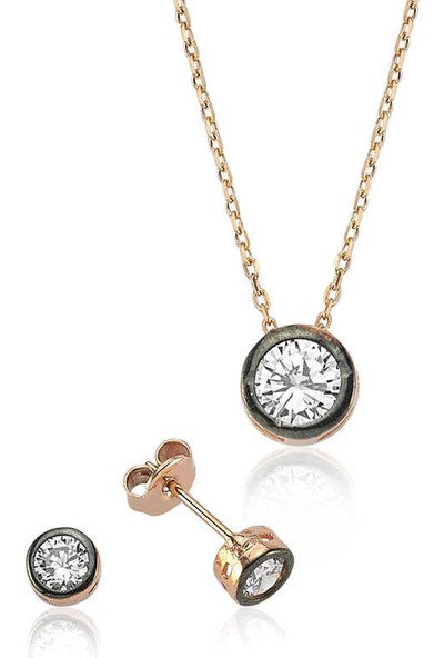 Silver Gümüş Yuvarlak Tek Taş Bayan Set