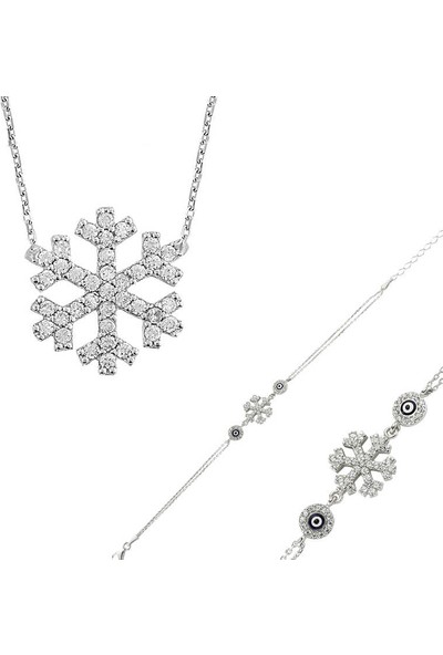 Silver Gümüş Kar Tanesi Bayan Set