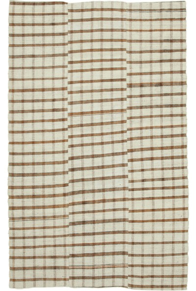 Bespoky Bhez Bej 170x278 Cm Çizgili Yün-Pamuk El Dokuma Kilim Alan Halısı