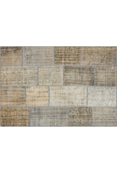 Bespoky Fourtypatch Bej 160x232 Cm Patchwork Yün Pamuk El Dokuma Alan Halısı